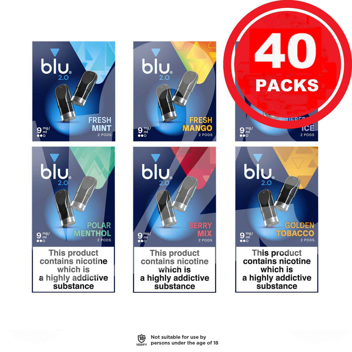 Blu 2.0 Pods 40 Packs of 2 Pods BIG BUNDLE DEAL (£4.75 per pack ...