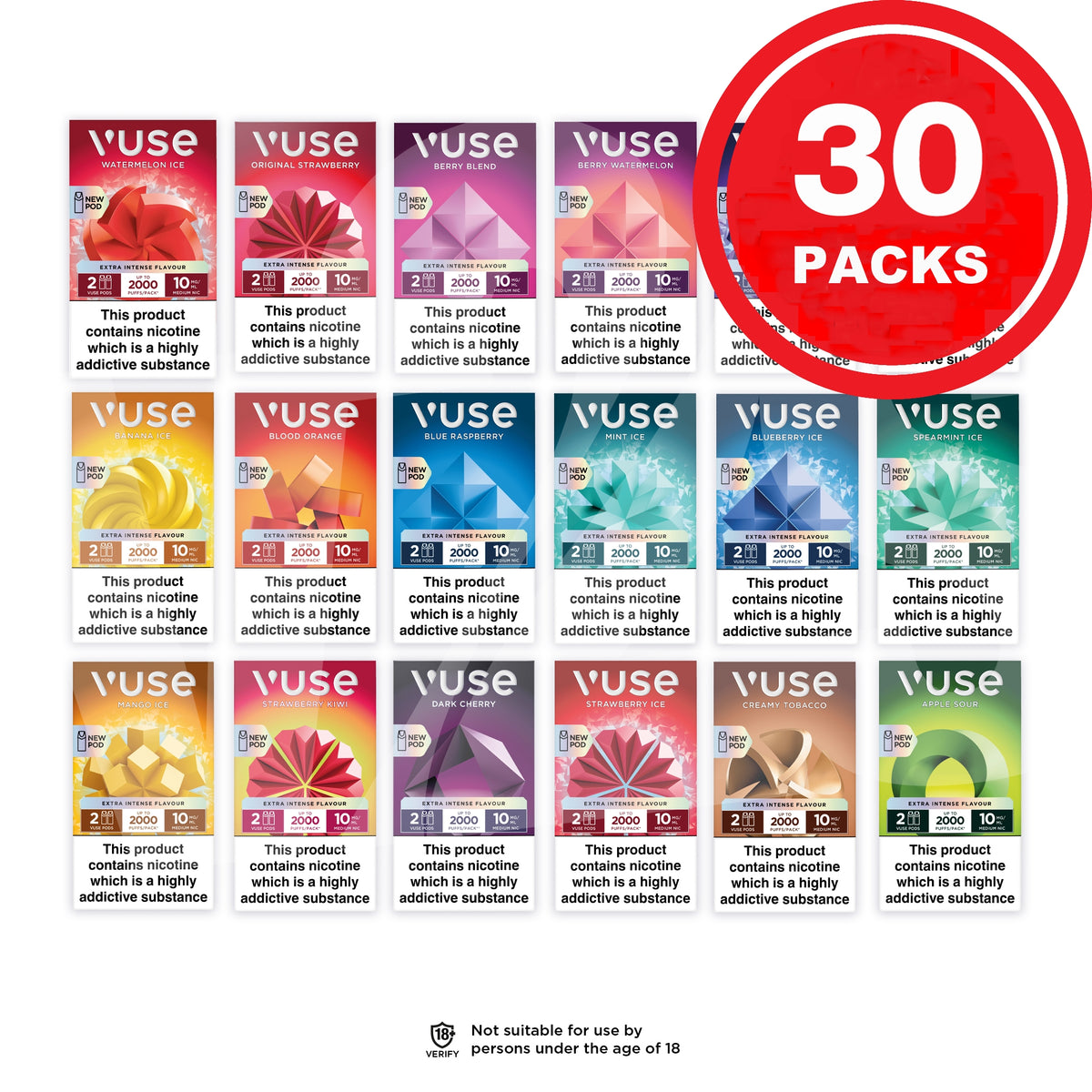 Vuse EPOD Refills x 30 Packs (60 pods). – vape2stop